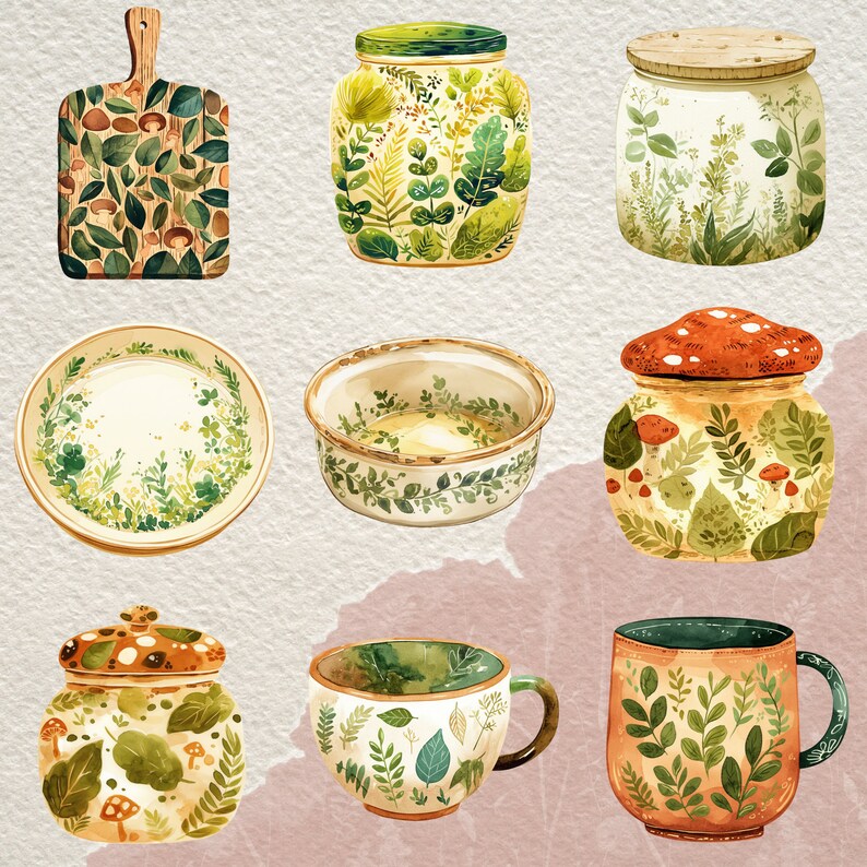 Watercolour Rustic Cozy Cottagecore Kitchen Tools, Clipart Bundle, Cozy ...