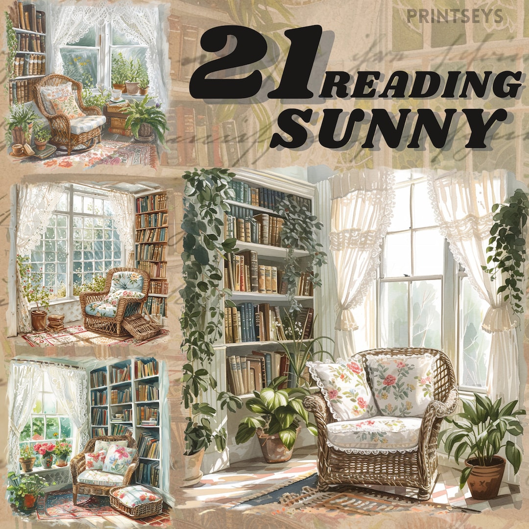 Watercolour Cozy Sunny Reading Nook, Clipart Bundle, Warm Spring ...
