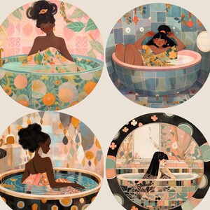 Vintage Spa Day Round Digital Sticker Bundle, Cozy Spa Day Clipart ...