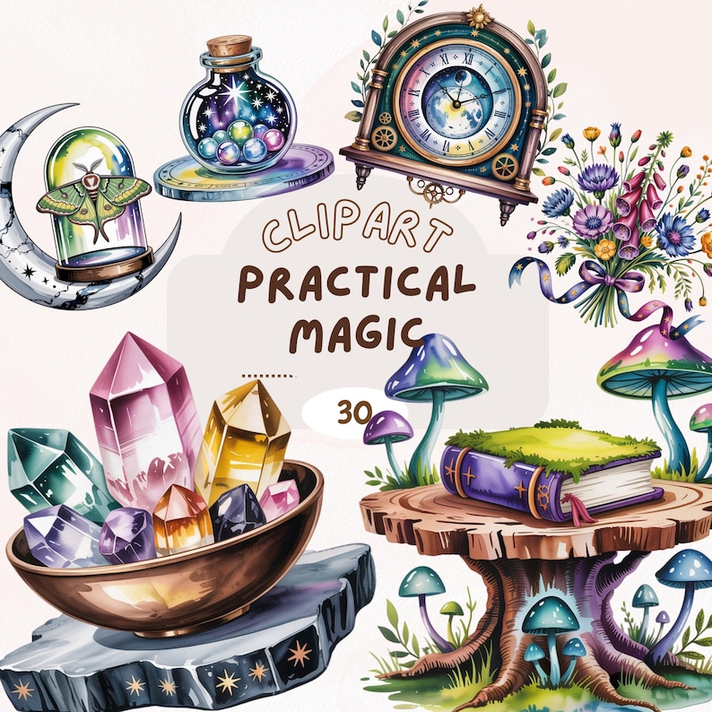 Practical Magic Clipart Bundle Sticker Set Wicca Nature Herbal Goodnote ...
