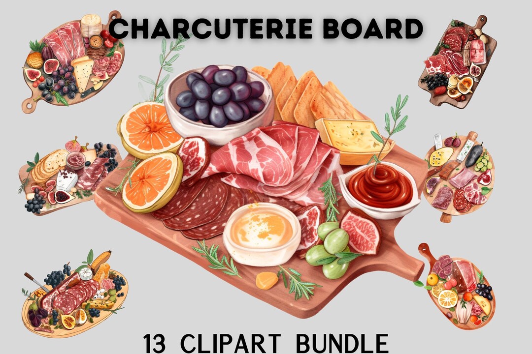 Watercolour Charcuterie Board Clipart Bundle, Meat Board, Wine Board ...
