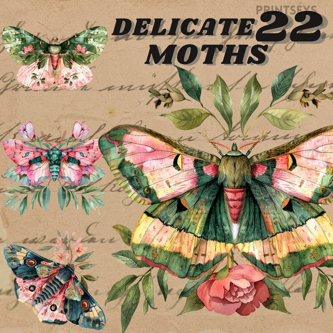 Watercolour Whimsical Soft Moth Clipart Bundle, Wiccan Png, Moth Png ...