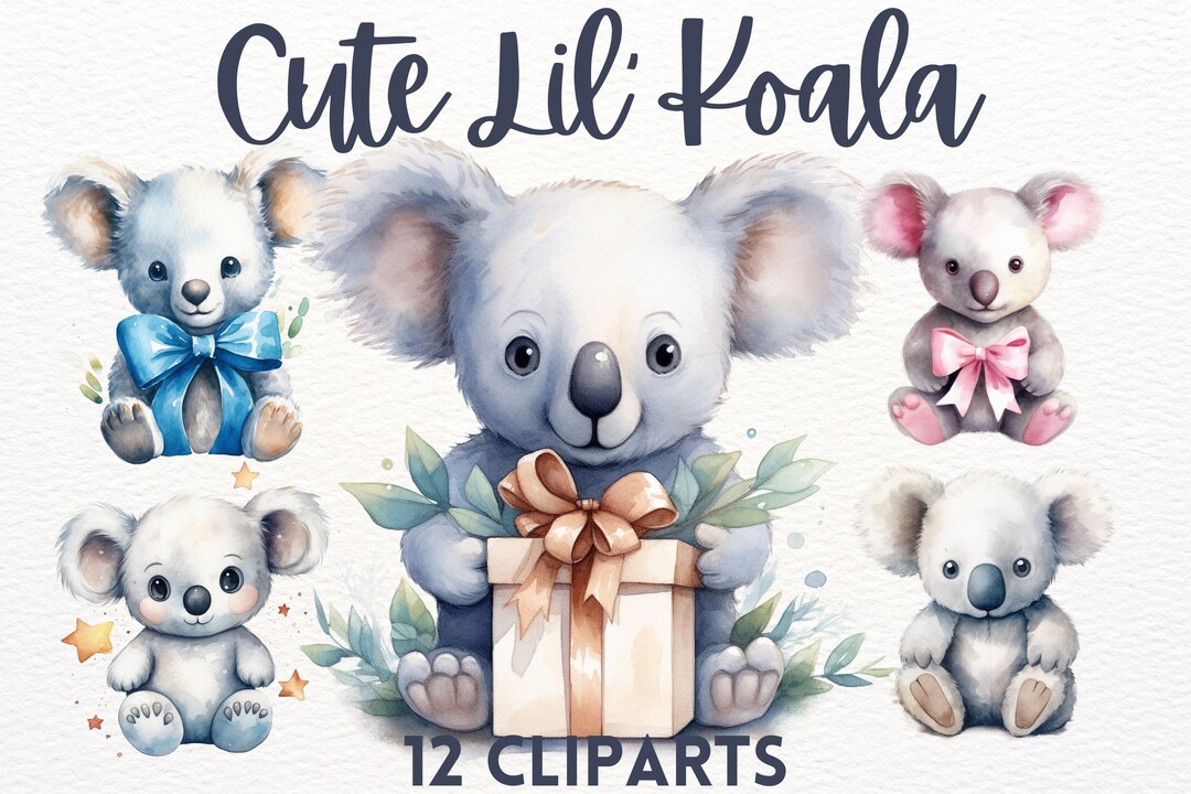 Watercolour Cute Adorable Koala Clipart Bundle, Baby Koala, Nursery ...