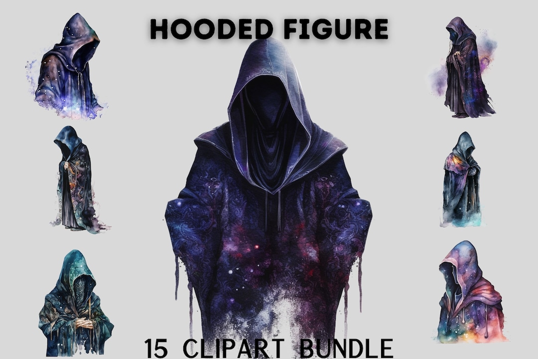 Watercolour Hooded Dark Wizard Clipart Bundle, No Faced Wizard ...