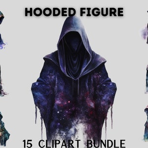 Watercolour Hooded Dark Wizard Clipart Bundle, No Faced Wizard ...