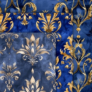 Gold Lily Damask Digital Paper, Rustic Vintage Textured Paper ...