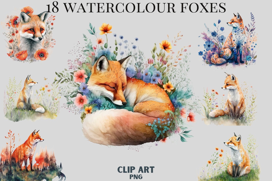 Cute Watercolour Foxes Clipart Bundle Sleeping Fox Fox in - Etsy