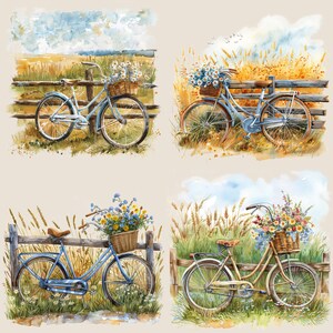 Watercolour Cozy Summer Bike Digital Stickers, Clipart Bundle, Bike and ...
