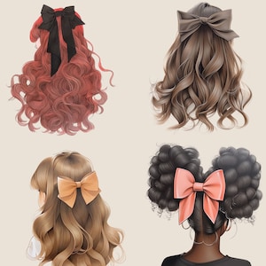 Watercolour Bow in the Hair Clipart Bundle, Digital Sticker, Hair Bow ...