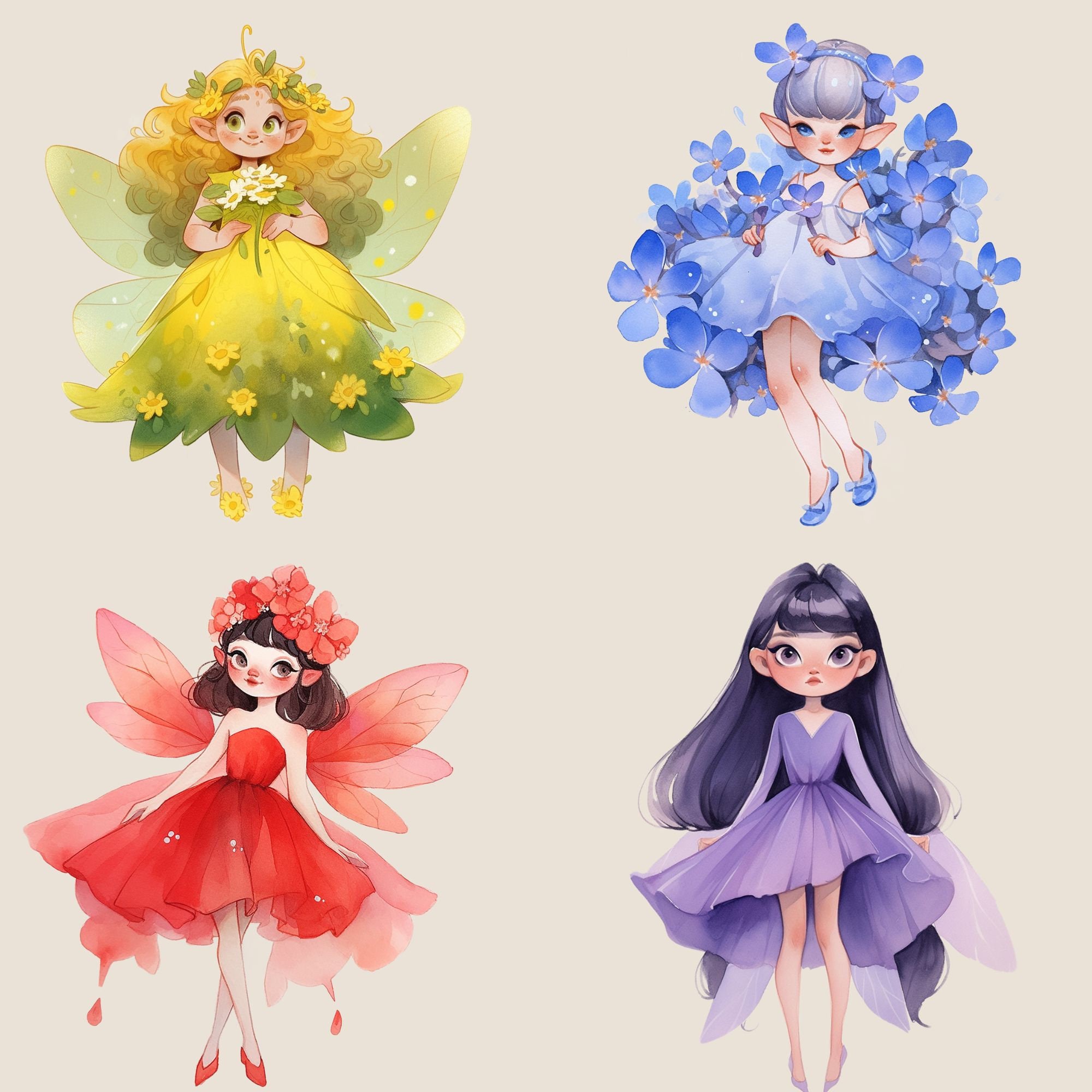 Cute Flower Fairies Clipart Bundle, Fairytale Clipart, Floral Png ...