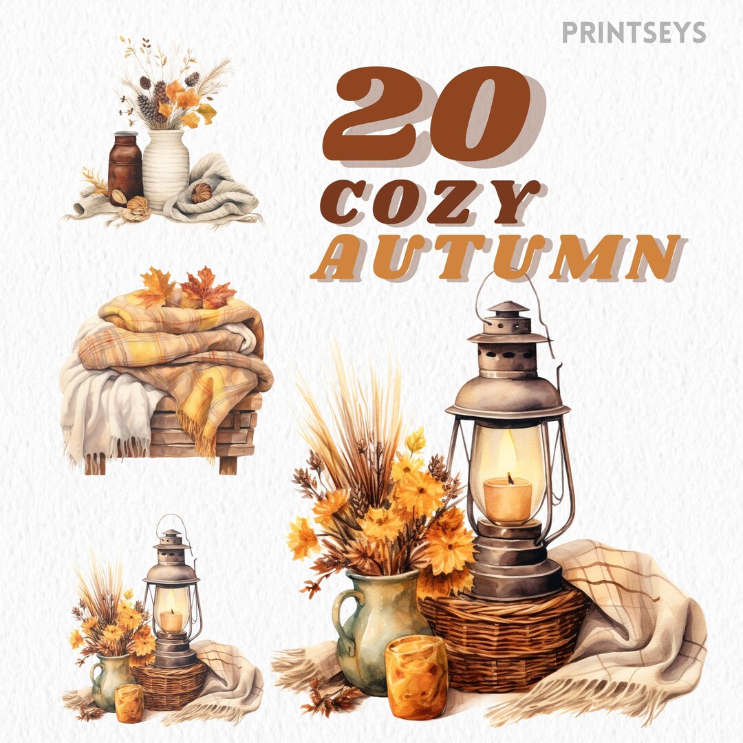 Watercolour Cozy Autumn Clipart Bundle, Fall Clipart, Autumn Decor ...