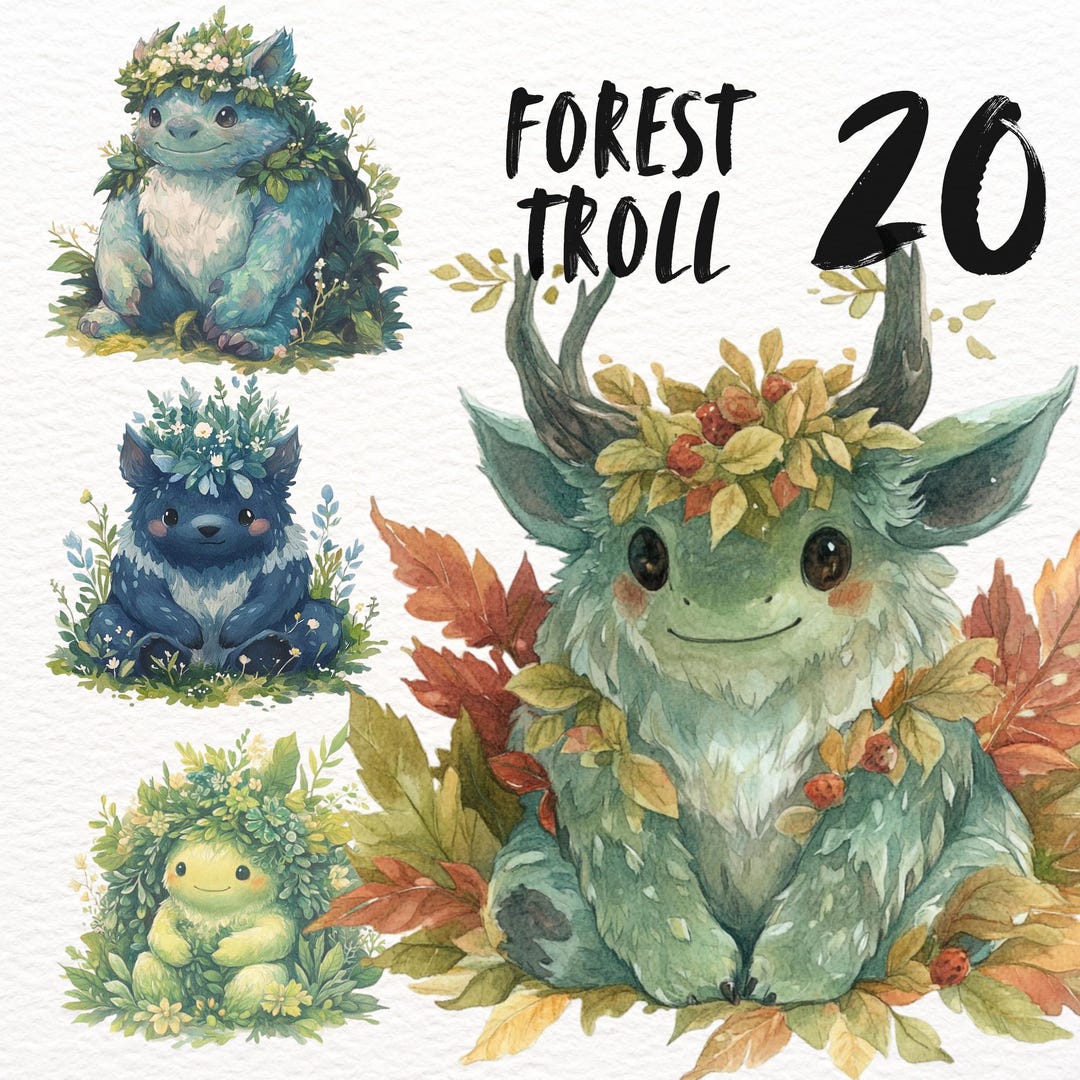 Fantasy Forest Trolls Clipart Set, Animal PNG Stickers,magical Set ...
