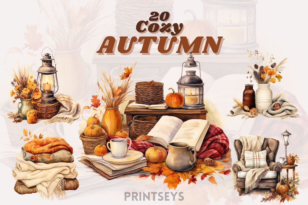 Watercolour Cozy Autumn Clipart Bundle Fall Clipart Autumn - Etsy