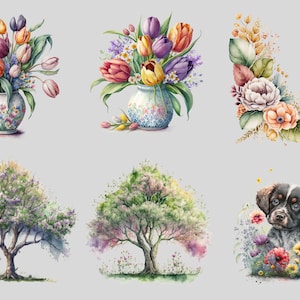 Watercolour Romantic Blooming Spring Clipart Bundle, Fantasy, Flowers ...