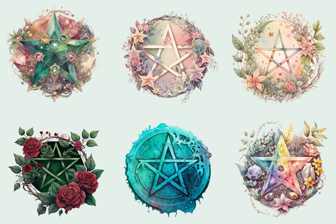 Watercolour Pentagram Clipart Wiccan Png Magic Clip Art - Etsy