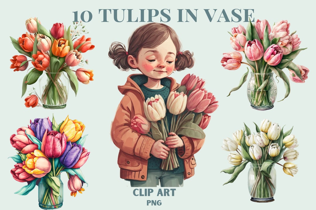 Tulips Clipart, Tulips in a Vase Png, Spring Flower Clipart, Tulips ...