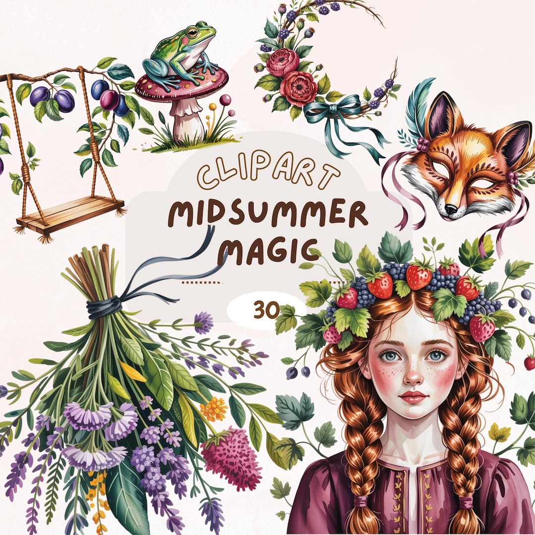 Midsummer Magic Clipart Bundle Sticker Set Hot Nordic Summer Goodnote ...
