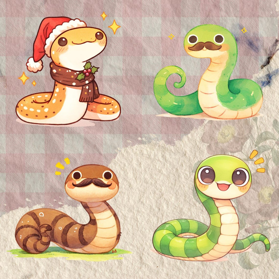 Cute Kawaii Snakes Digital Stickers, Baby Snake Png, Snake Png, Safari ...