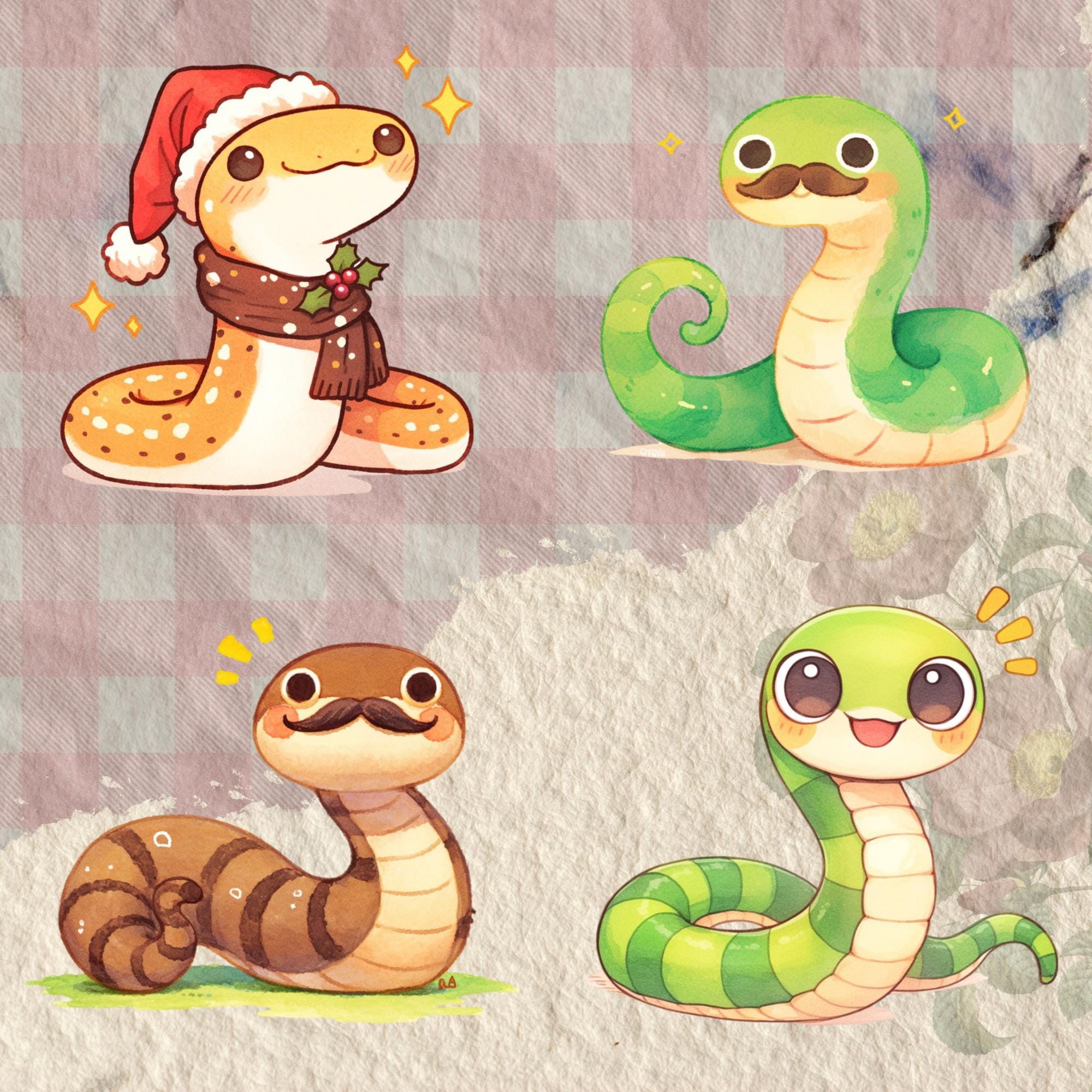 Cute Kawaii Snakes Digital Stickers, Baby Snake Png, Snake Png, Safari ...