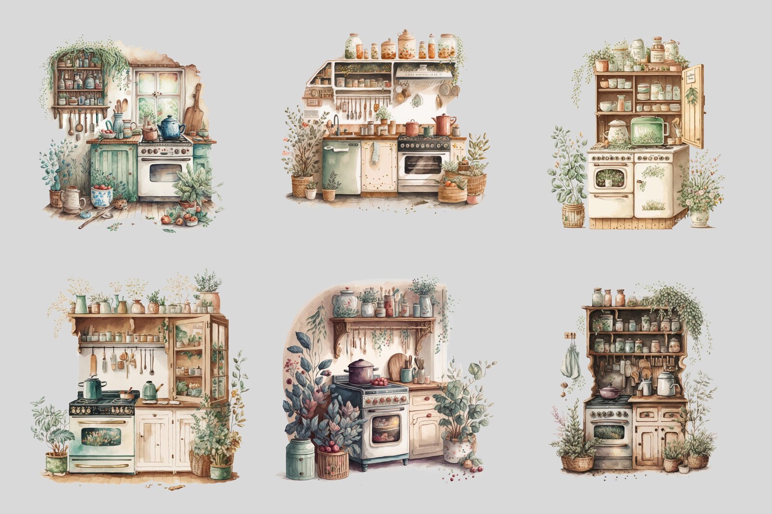 Watercolour Cottagecore Kitchen Clipart Bundle Cottage - Etsy
