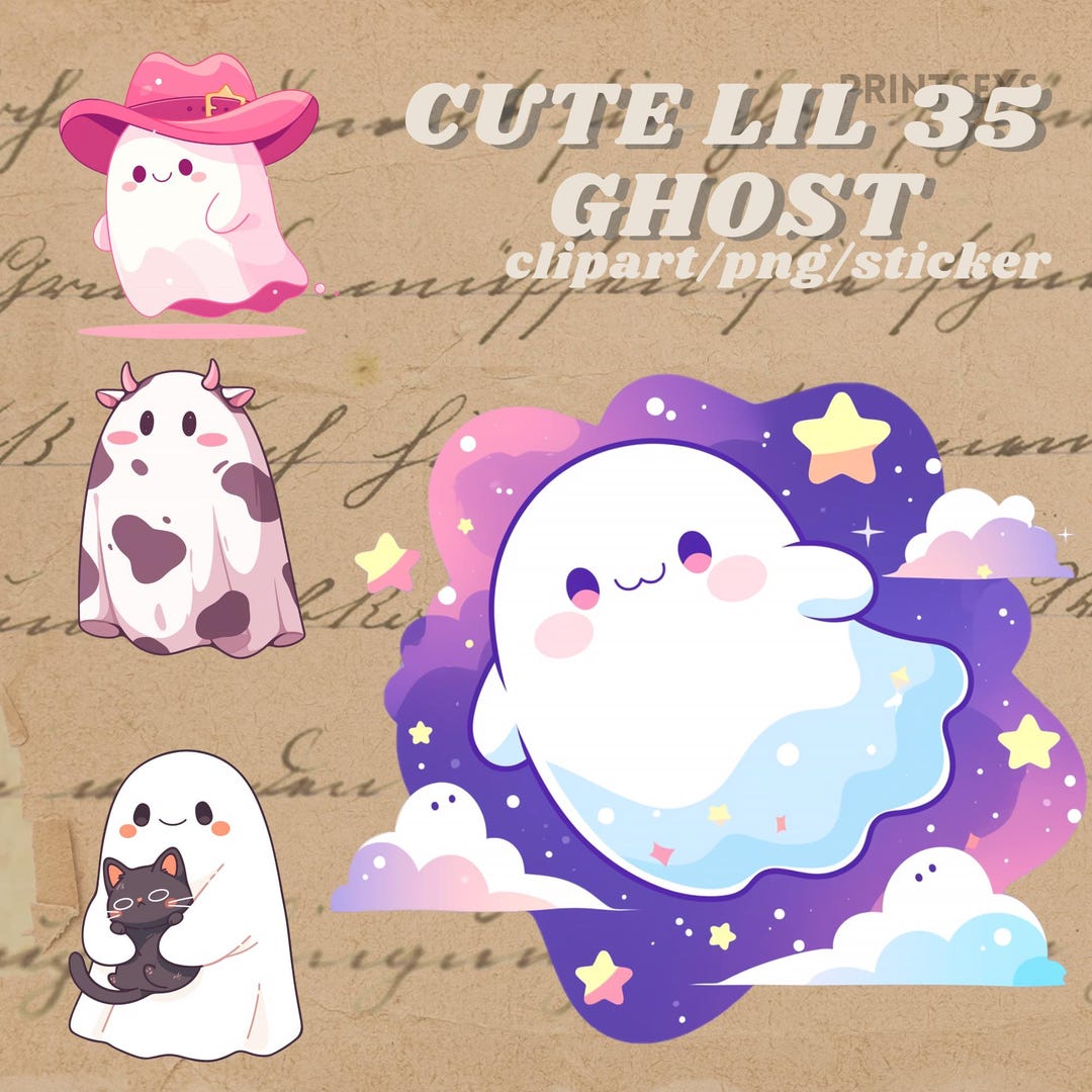 Cute Vintage Ghost Png Sticker Set, Cute Ghost Clipart, Kawaii ...