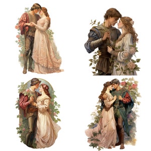 Romantic Romeo and Juliet Clipart Bundle, Vintage Art Png, Aged ...