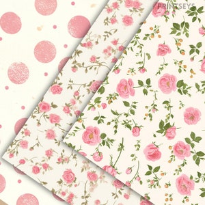Vintage Dainty Pink Rose Florals Digital Paper ,watercolour Soft ...