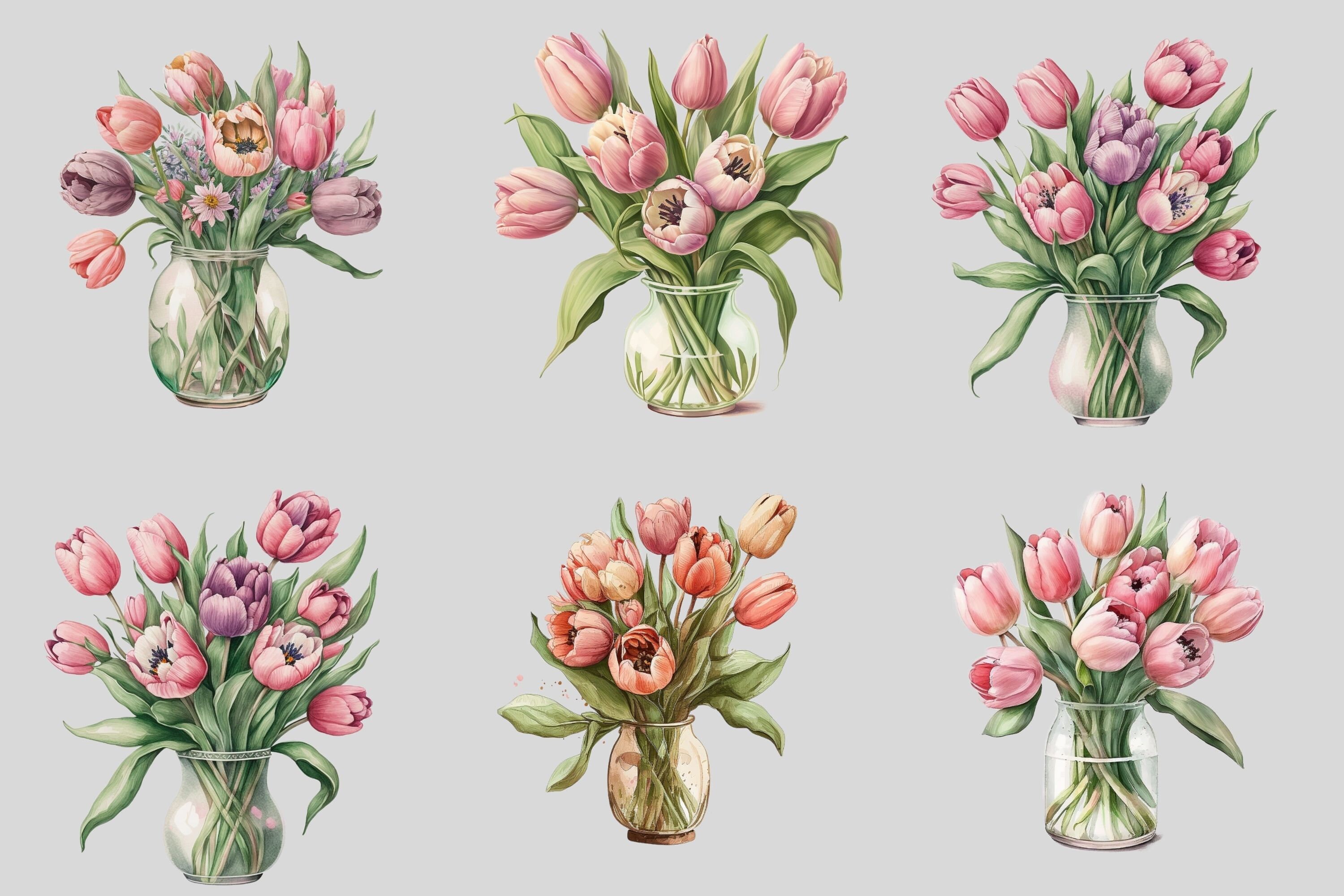 Pink Tulips Clipart Bundle Tulips in a Vase Png Spring - Etsy