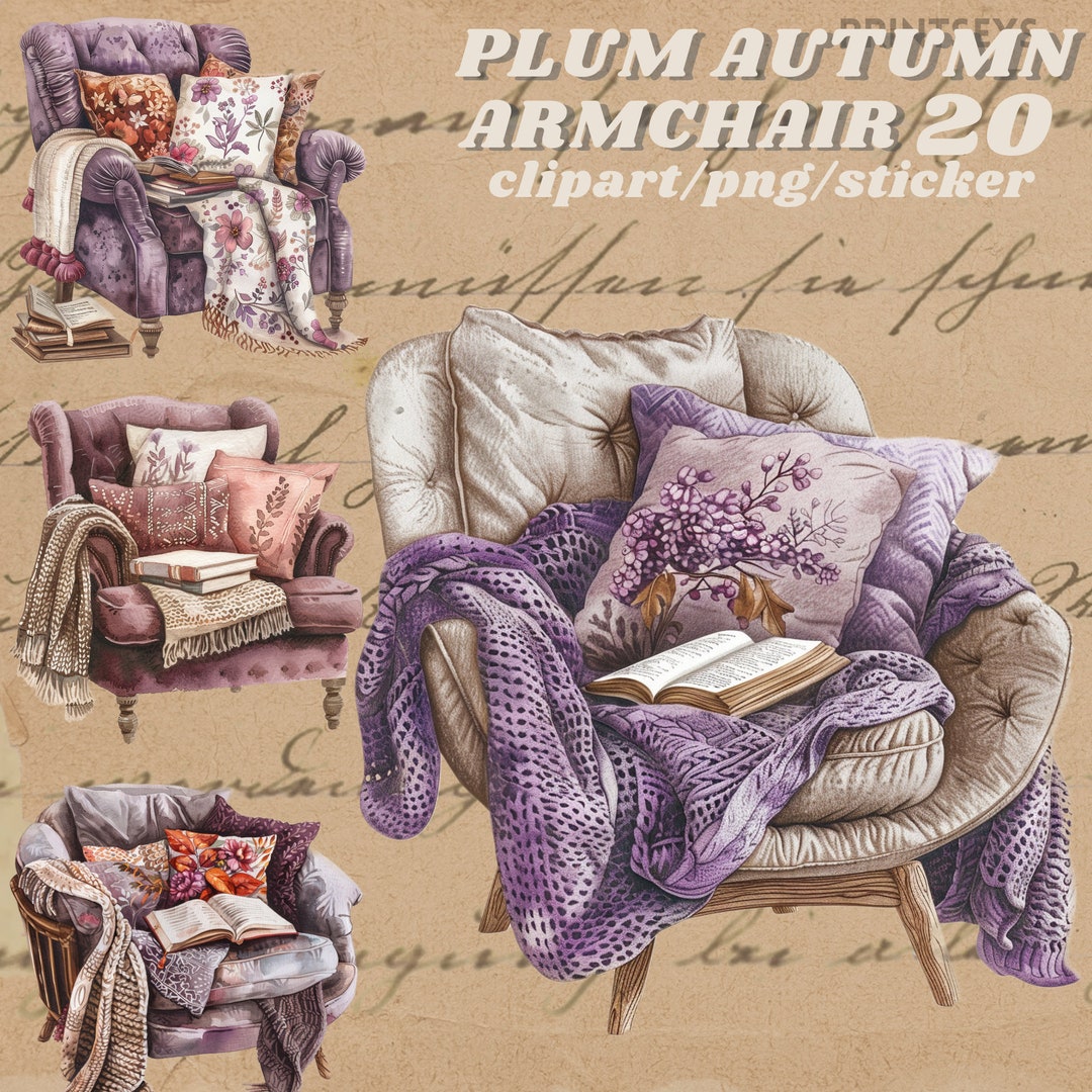 Plum Autumn Armchair Digital Sticker, Digital Journal Stickers, Autumn ...