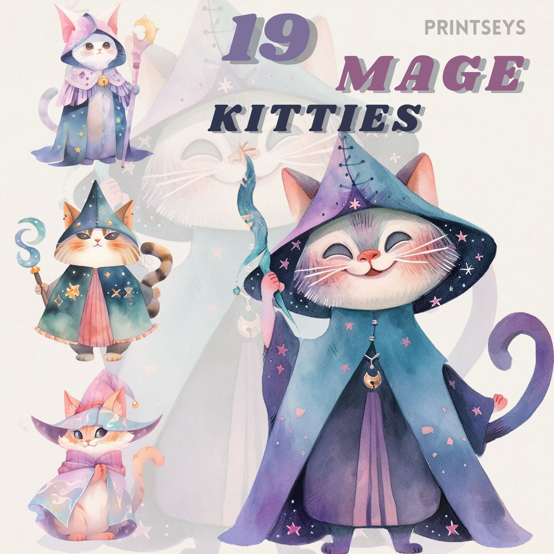 Celestial Mage Cat Clipart Bundle, Cat Png, Magic Clip Art, Mystical ...