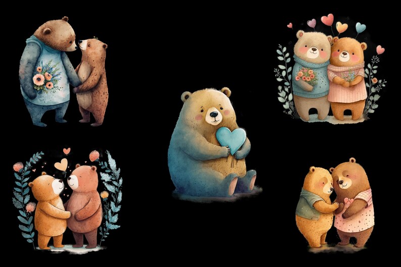 Watercolour Valentines Day Love Bears Clipart Valentine Png - Etsy