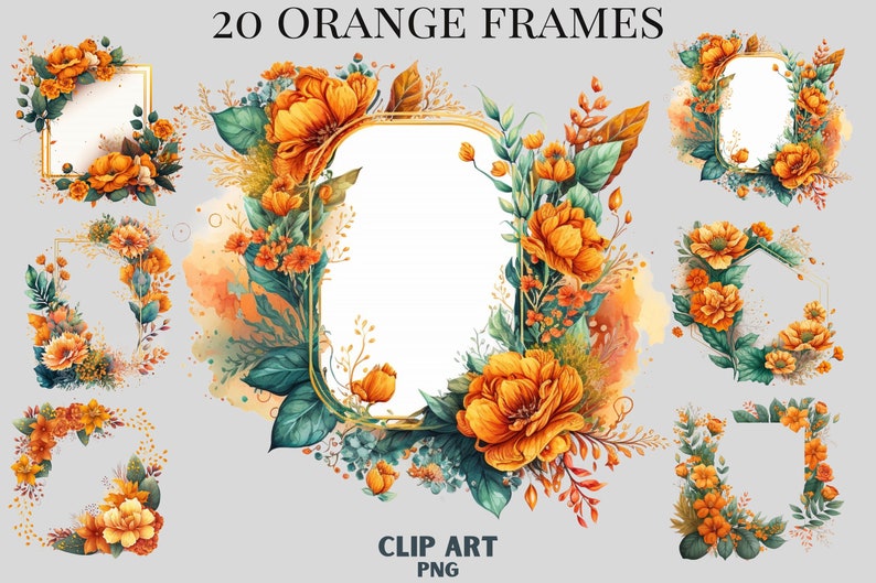Watercolour Orange Flower Frames Clipart Bundle Italy - Etsy