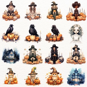 Watercolour Halloween Clipart Bundle, Spooky Clipart, Magical Clipart ...