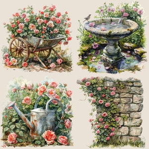 Watercolour Wild Rose Cottage Sticker Bundle, Floral Clipart, Wild Rose ...