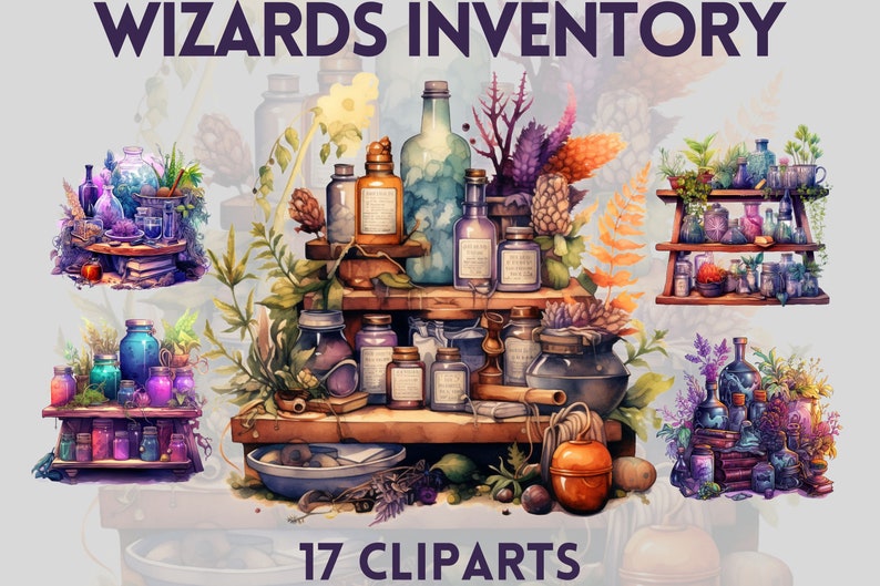 Hrbology Wizards Inventory Clipart BUNDLE, Witch Clipart , Magic Clip ...