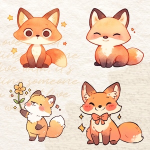 Cute Kawaii Foxes Digital Stickers, Baby Fox Png, Fox Png, Woodland ...
