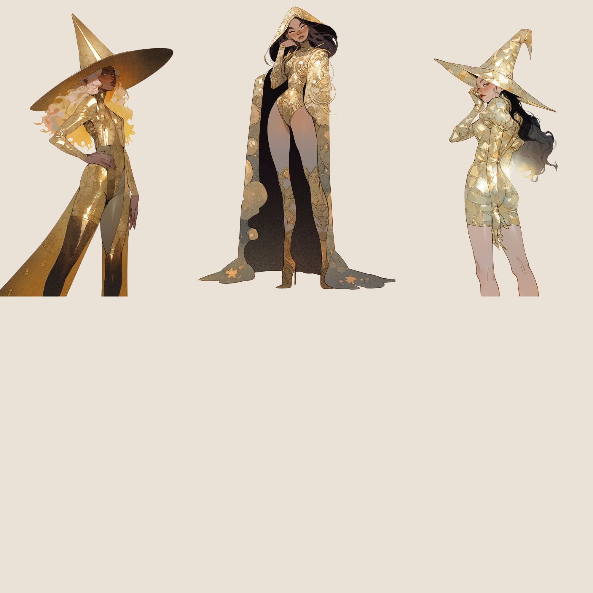 Stunning Gold Stardust Witch Clipart Bundle, Femme Fatale Png, Dark ...