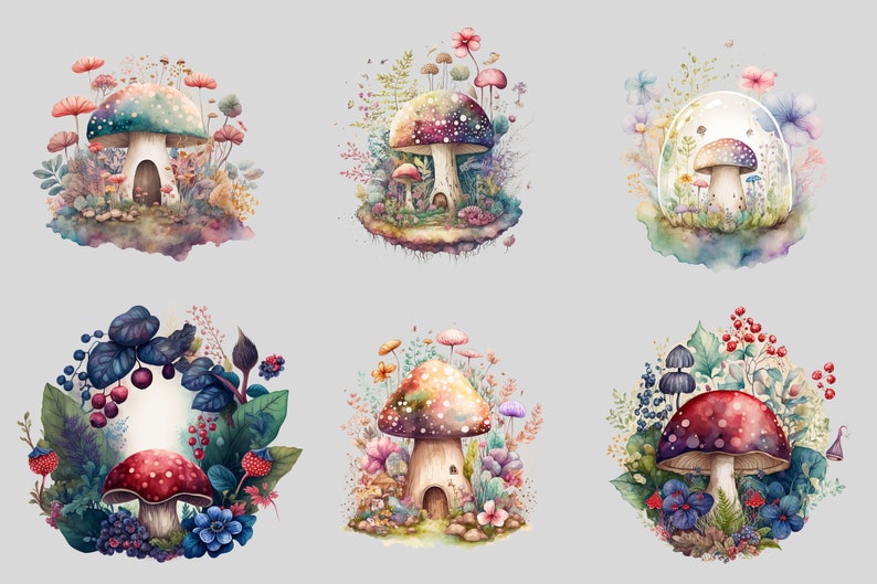 Watercolour Magic Mystical Mushrooms Clipart Bundle Occult - Etsy