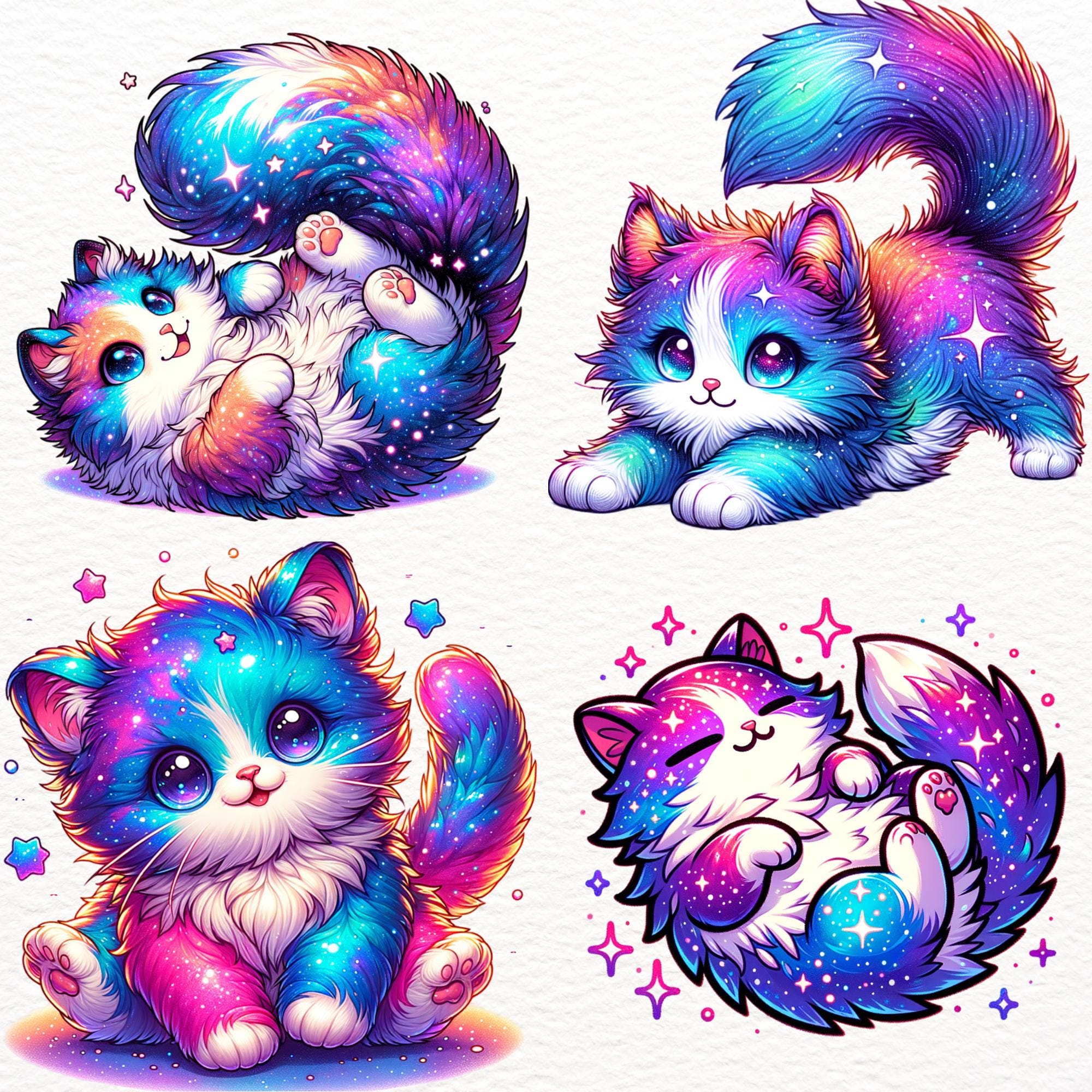 Cute Galaxy Kitten Clipart Set, Fluffy Galaxy Kitten Stickers, Kawaii ...