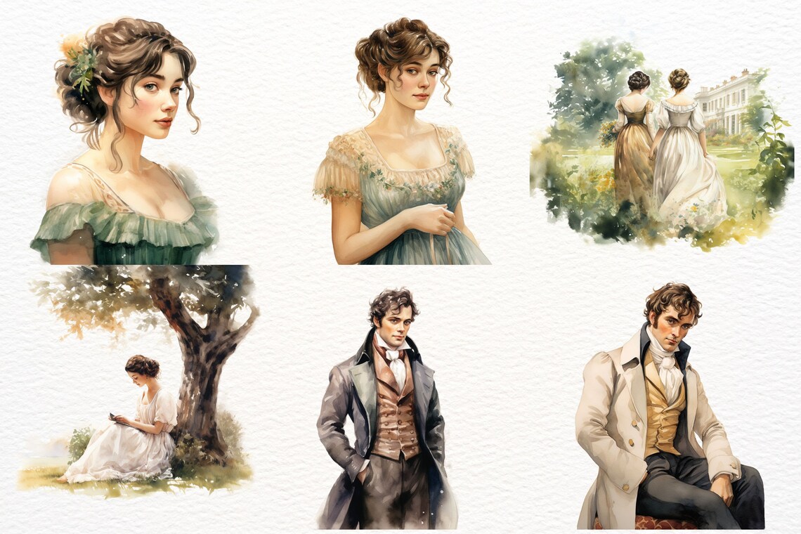 Watercolour Vintage Romance Clipart Bundle, Regency Clipart, Elizabeth ...