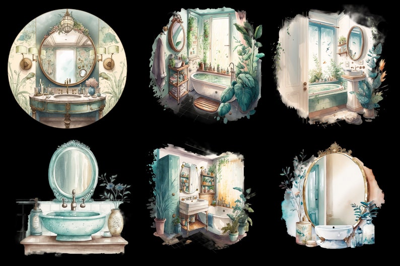 Watercolour Bathroom Clipart Bundle, Bath Bundle, Luxury Bath, Shower ...
