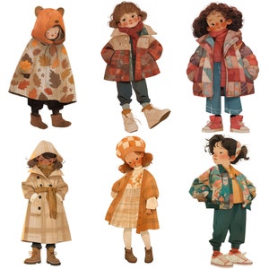 Cute Cottagecore Autumn Kid Outwear Clipart Bundle, Rainy Day Png ...