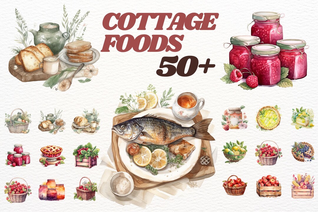 Watercolour Cottagecore Food Clipart Bundle, Cottage Scrapbboking ...