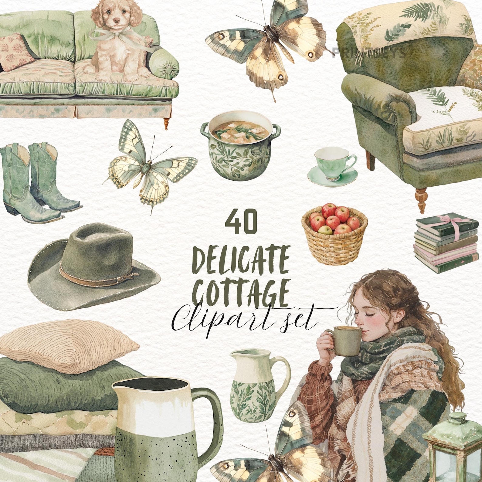 Watercolor Cozy Cottage Clipart, Cottagecore Clip Art, Rustic Clipart ...