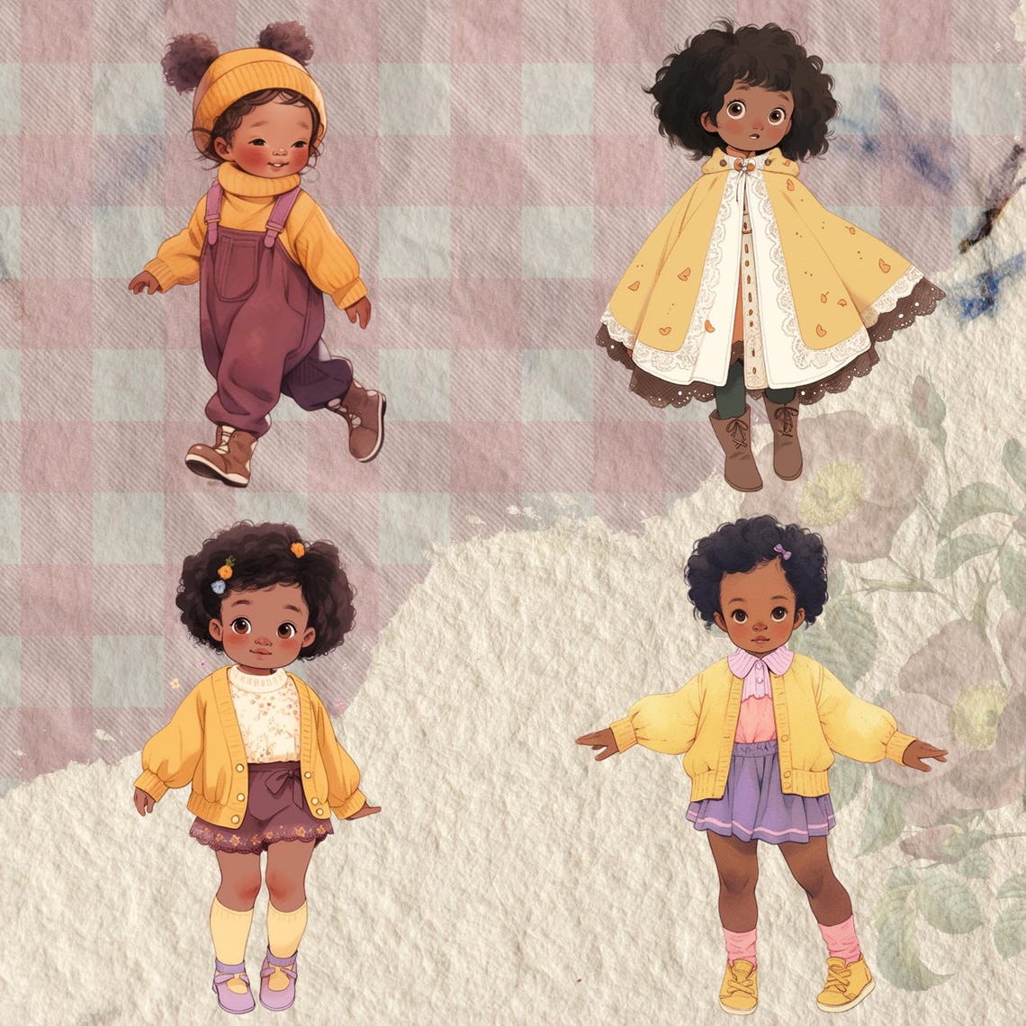 Cute Cottagecore Toddler Kid Fashion Outfit Clipart Bundle, Vintage ...