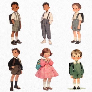 Vintage Schoolkids Digital Stickers, Student Clipart Bundle, Aesthetic ...