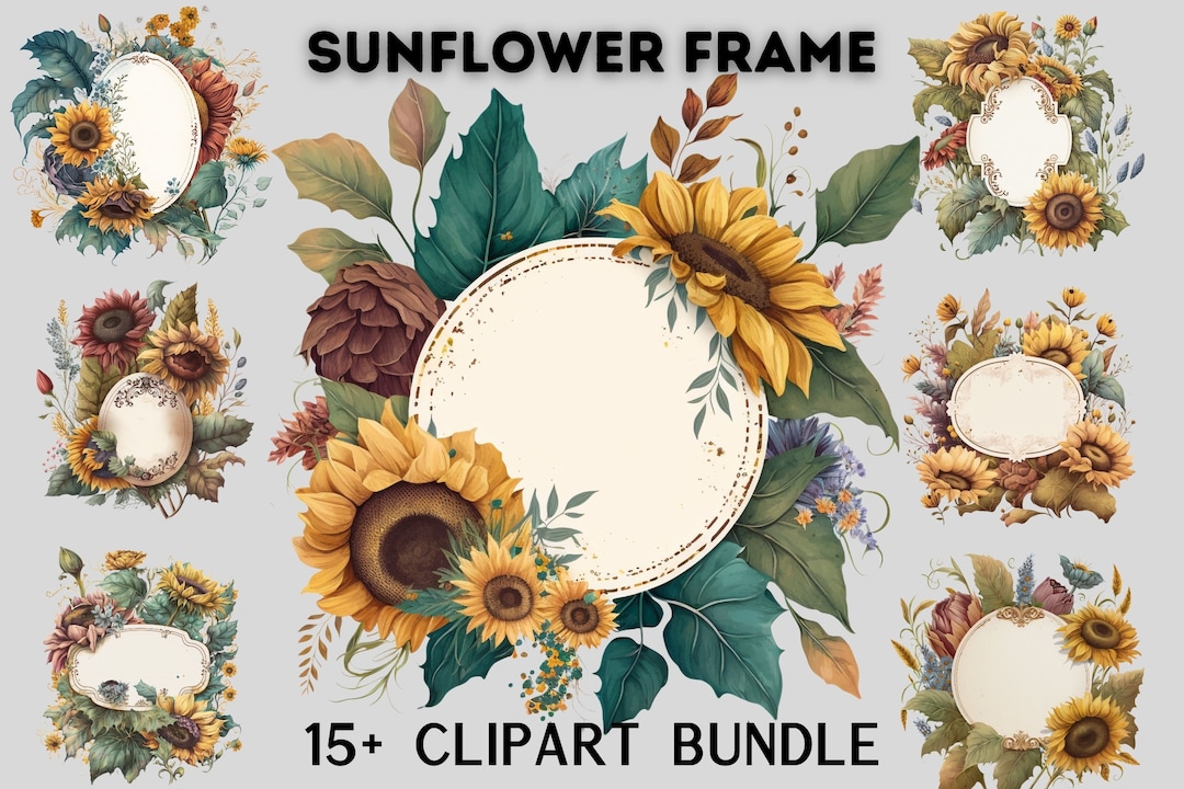 Watercolour Sunflower Frame Clipart Bundle, Floral Frame, Sunflower ...