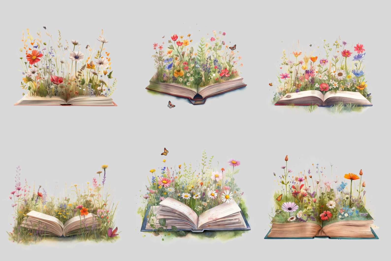 Watercolour Summer Reading Clipart Bundle, Book Clipart, Wildflowers ...