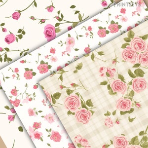 Vintage Dainty Pink Rose Florals Digital Paper ,watercolour Soft ...
