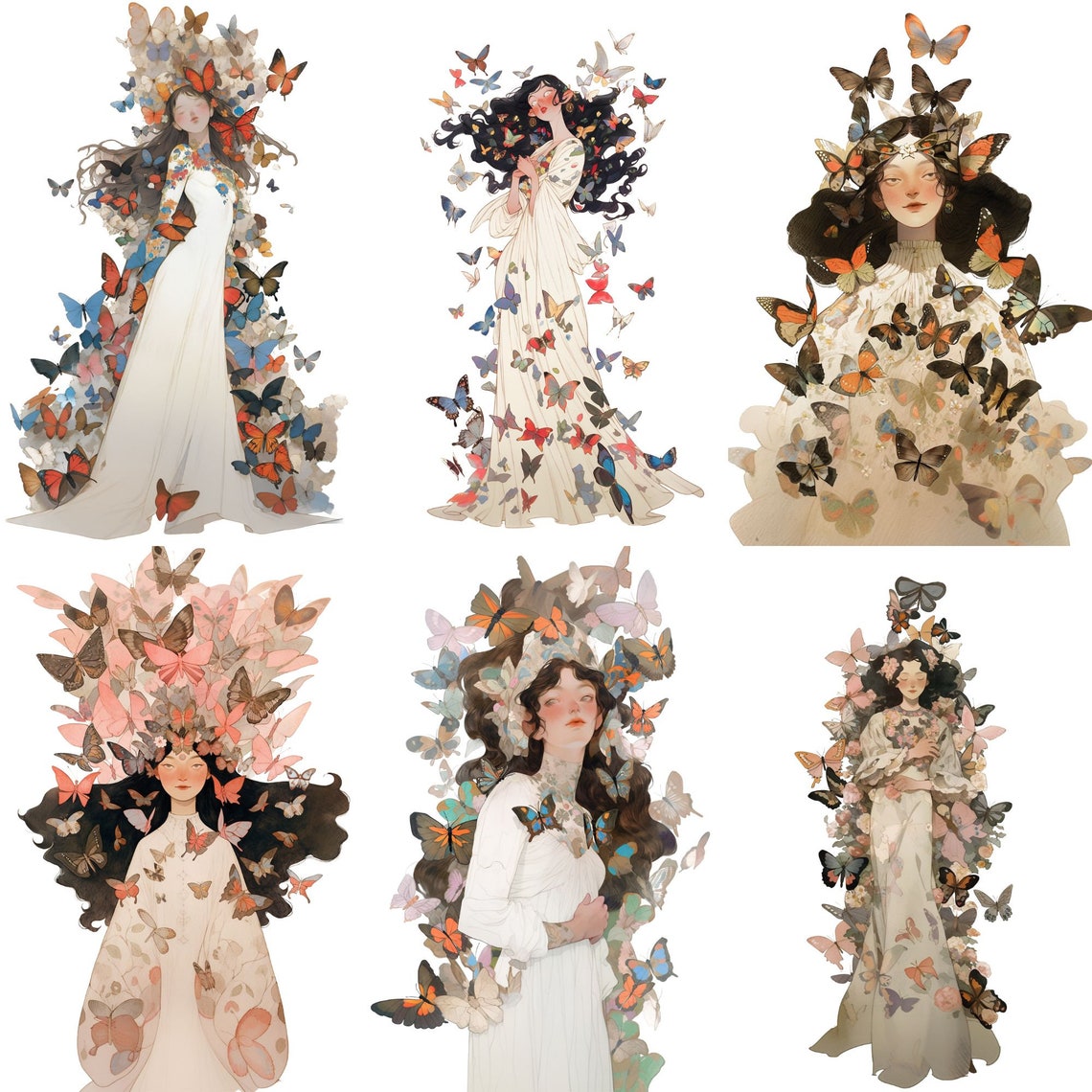 Stunning Fantasy Butterfly Princess Clipart Bundle, Occult Png, Goddess ...